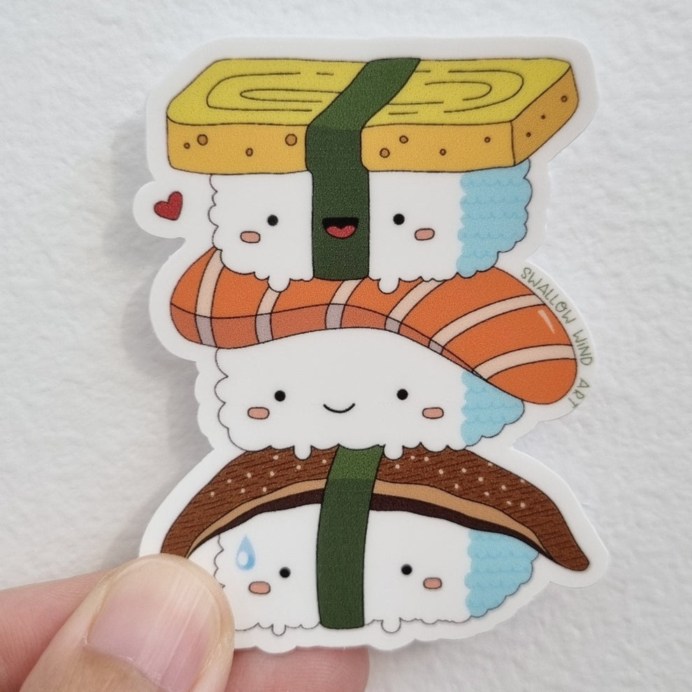 Sushi Stack Vinyl Sticker, Cute Sushi Die Cut Sticker, Food Sticker ...
