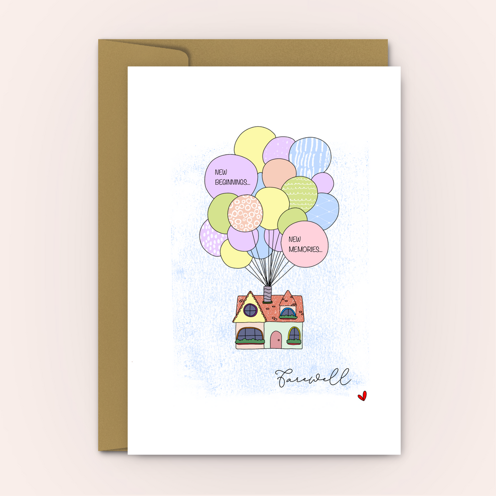 Farewell Balloon House - Personalised Greeting Card – Swallow Wind Art